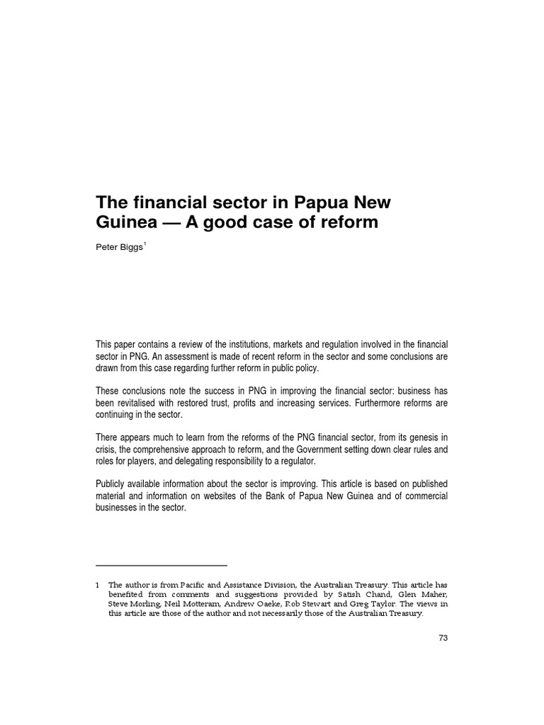 The Financial Sector in Papua New Guinea - A Good Case of Reform | PDF ...