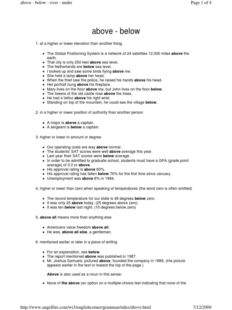 Above vs. Below PDF | PDF | Multiple Choice