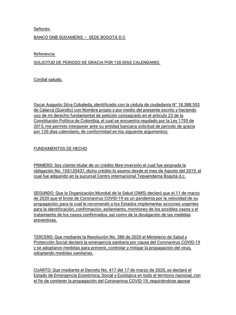 Derecho Petición GNB Sudameris | PDF