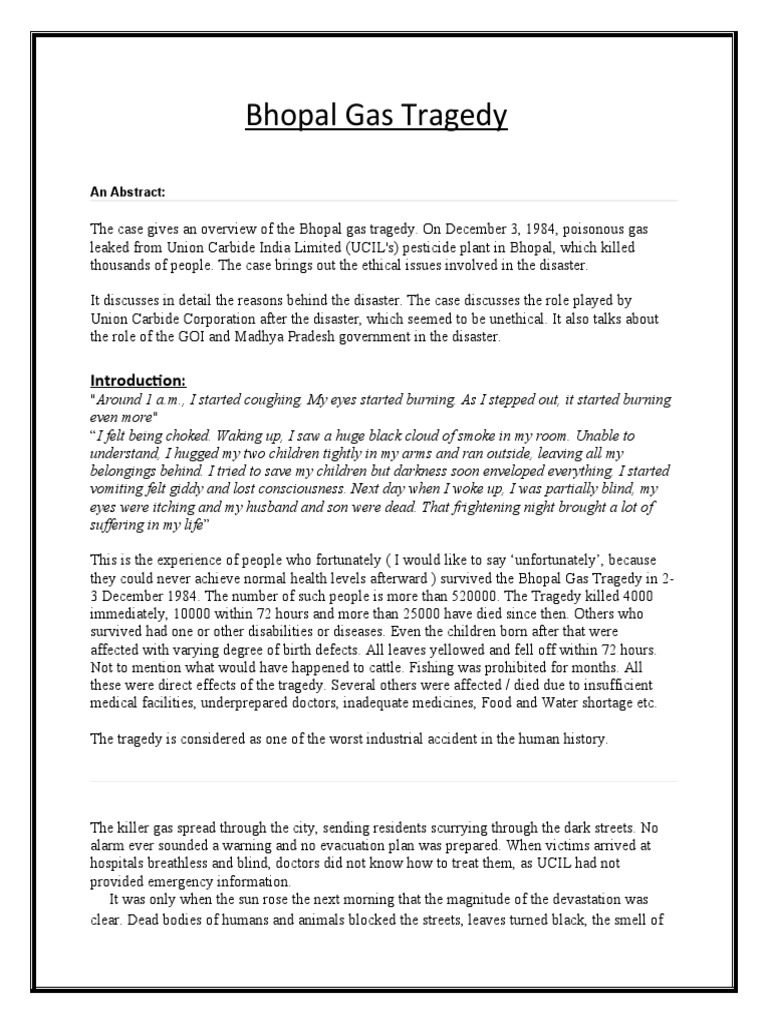 Bhopal Gas Tragedy: An Abstract | PDF | Chemistry | Chemistry