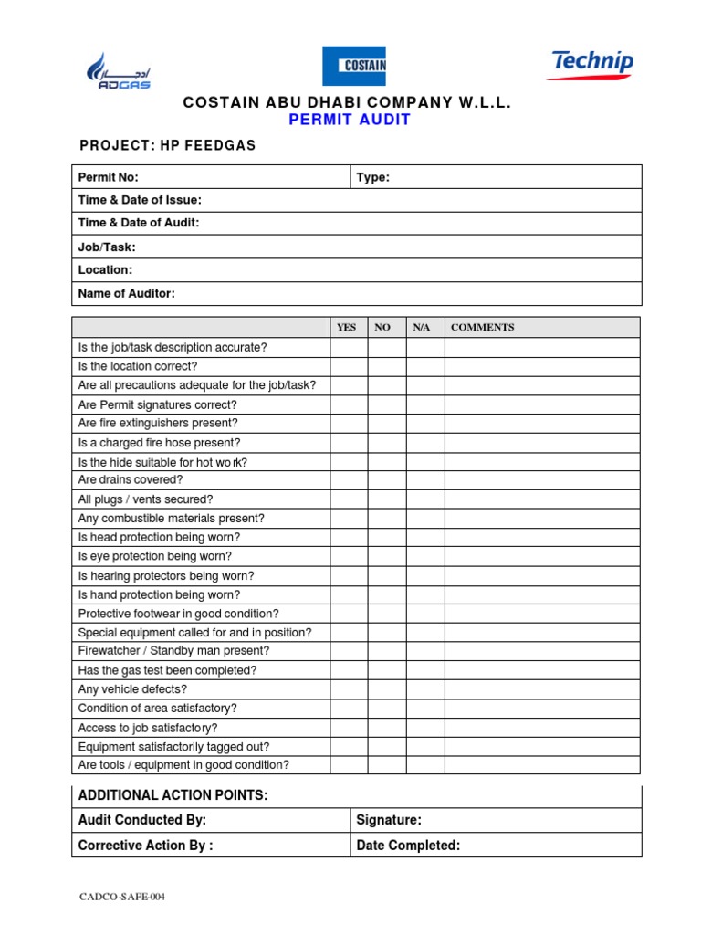 Costain Abu Dhabi Company W.L.L.: Permit Audit | PDF