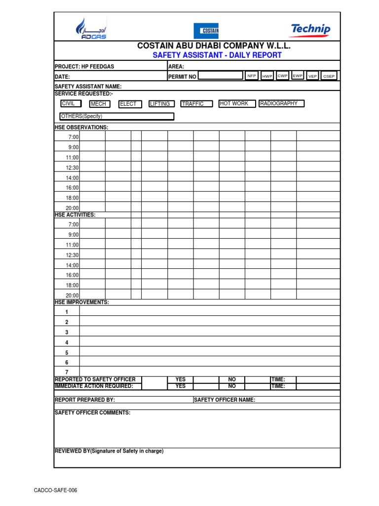 Safety Asst Daily Report (Format) - 1 PDF | PDF
