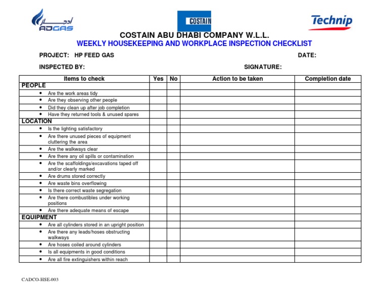 Weekly Housekeeping Inspection (Format) | PDF