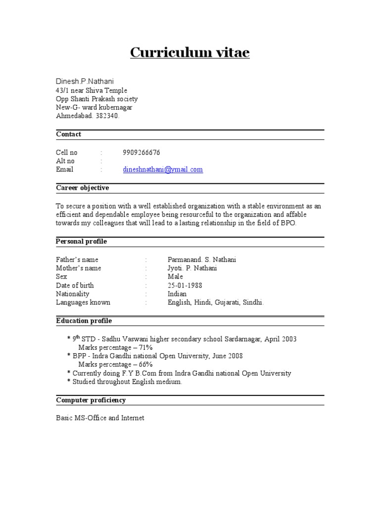 Curriculum Vitae: Contact | PDF | Career & Growth | Self-Improvement