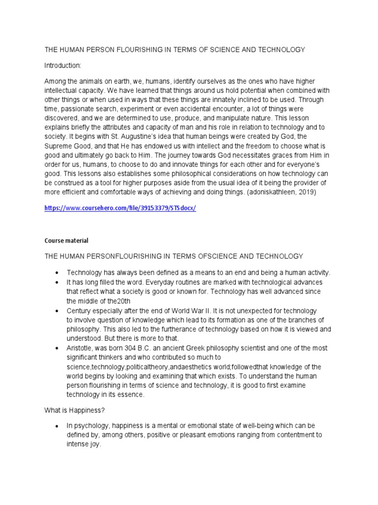 THE HUMAN PERSON FLOURISHING IN TERMS OF SCIENCE AND TECHNOLOGY ...