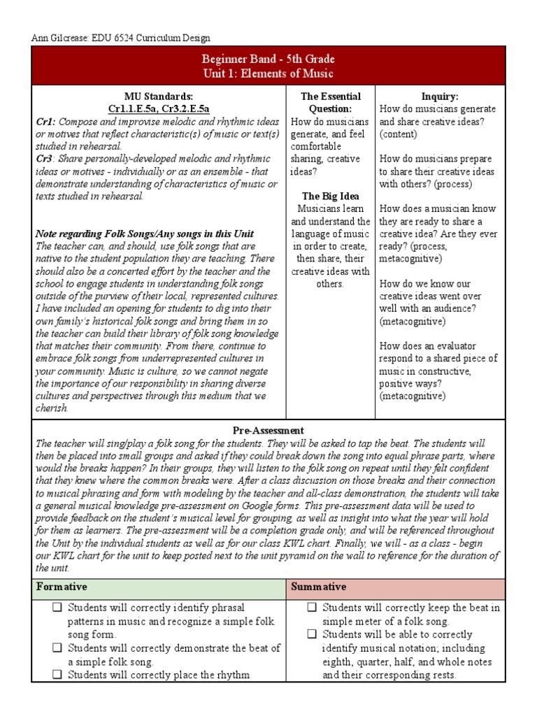 5th Grade Beginner Band Curriculum | PDF | Rhythm | Teachers