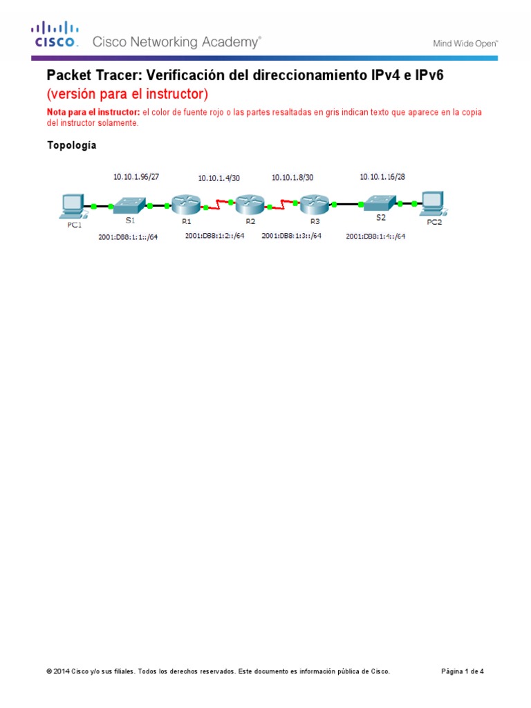 8.3.2.5 Packet Tracer - Verifying IPv4 and IPv6 Addressing Instructions IG | PDF | Yo Pv6 ...