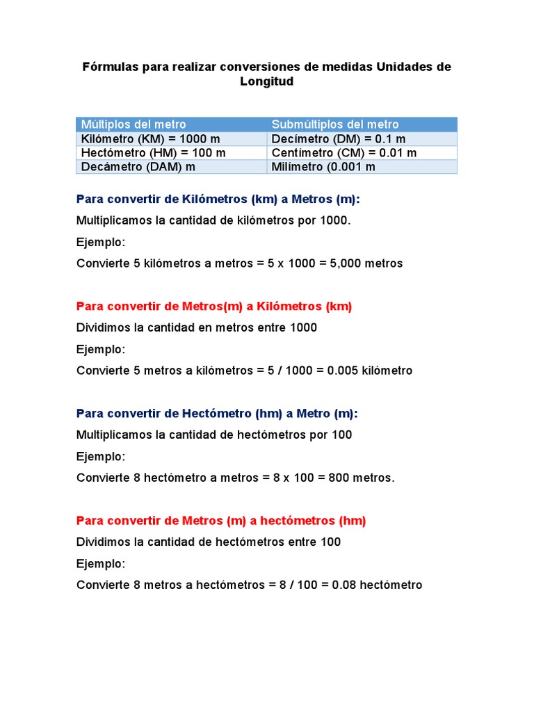 Formulas para La Conversión de Medidas | PDF