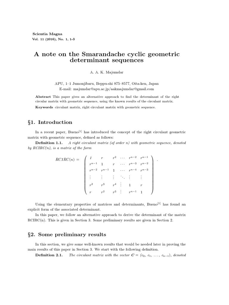 Determinant of the Right Circular Matrix with Geometric Sequence: An ...