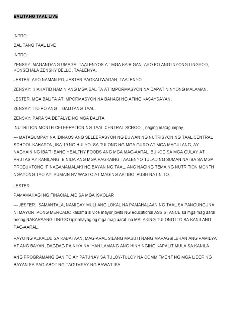 Balitang Taal Live Episode | PDF