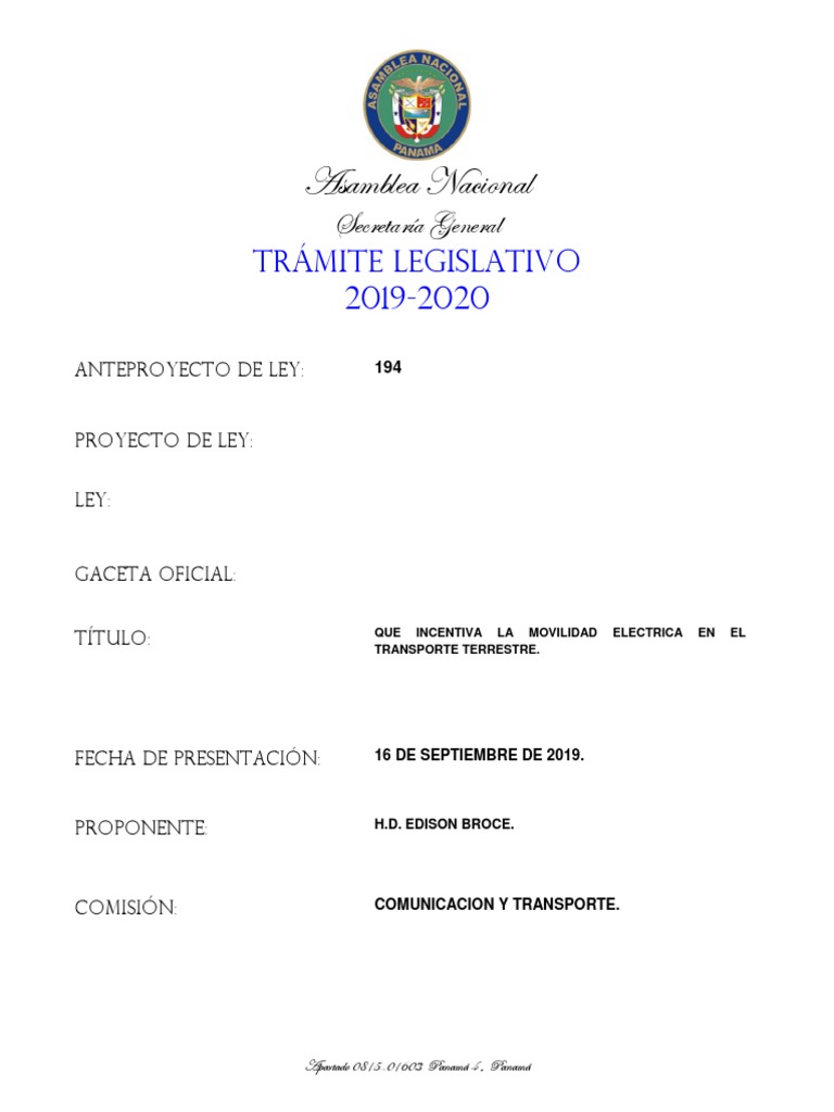 Energía Eléctrica - Anteproyecto de Ley 194 Asamblea Nacional de Panamá ...