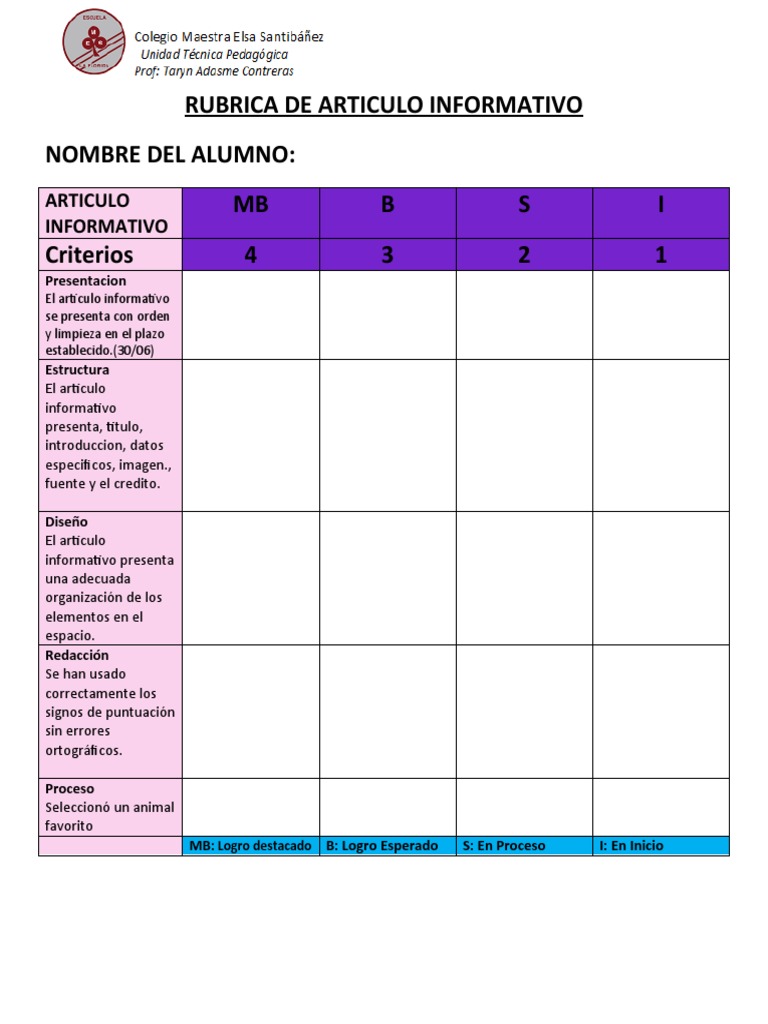 Rubrica Articulo Informativo Pdf