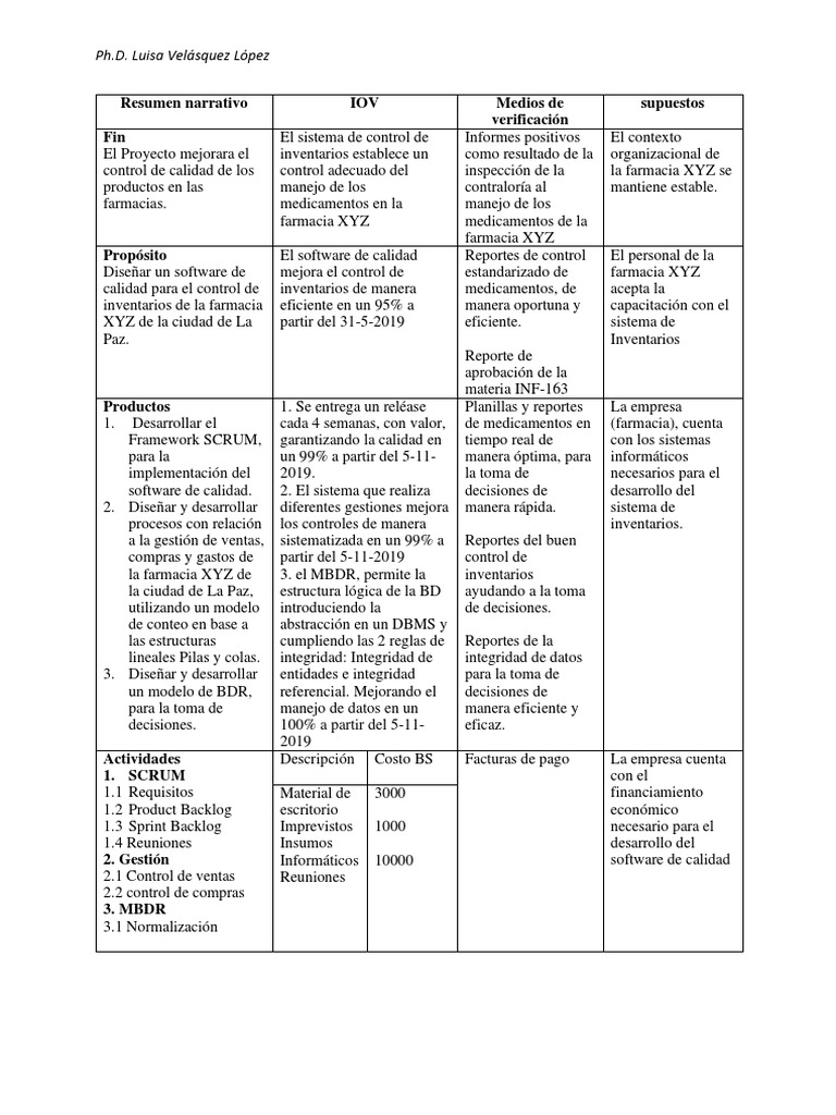 Ejemplo-Matriz Del Marco Logico | PDF | Farmacia | Software