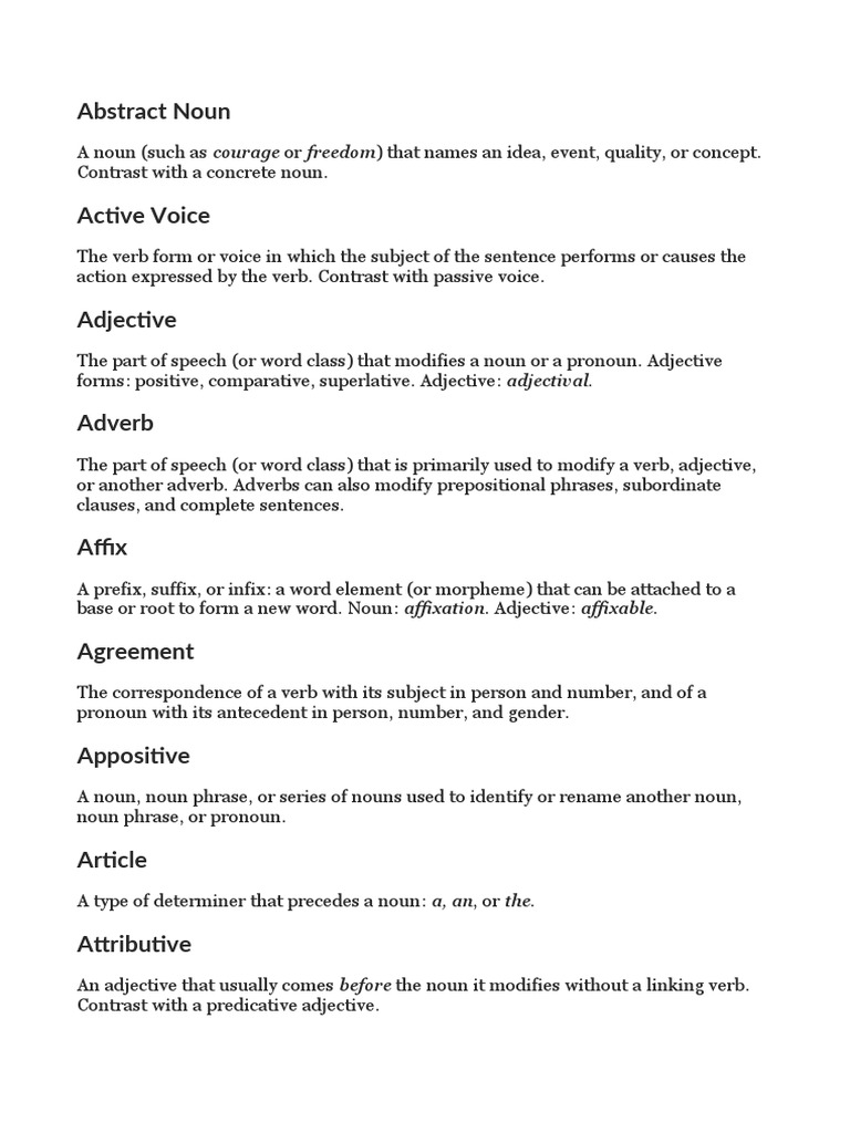 Grammar Glossary | Download Free PDF | Verb | Noun
