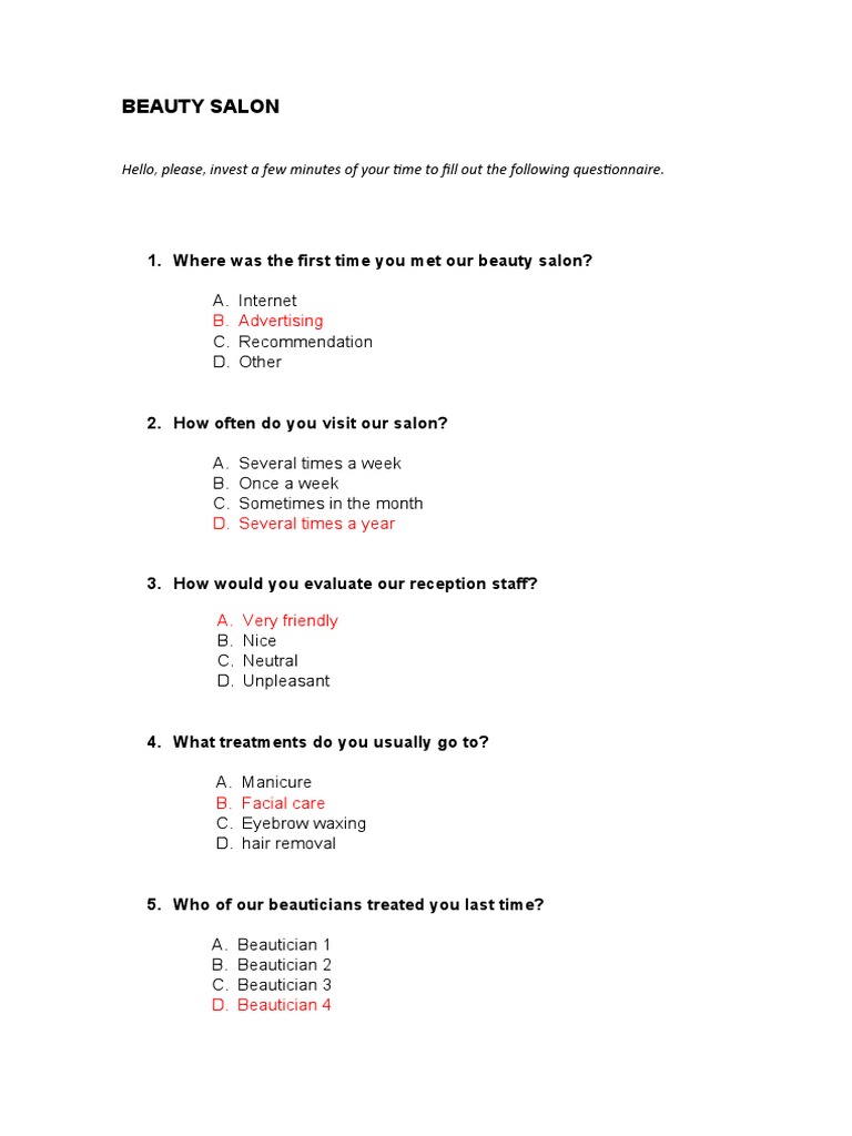 Beauty Salon Customer Survey | PDF