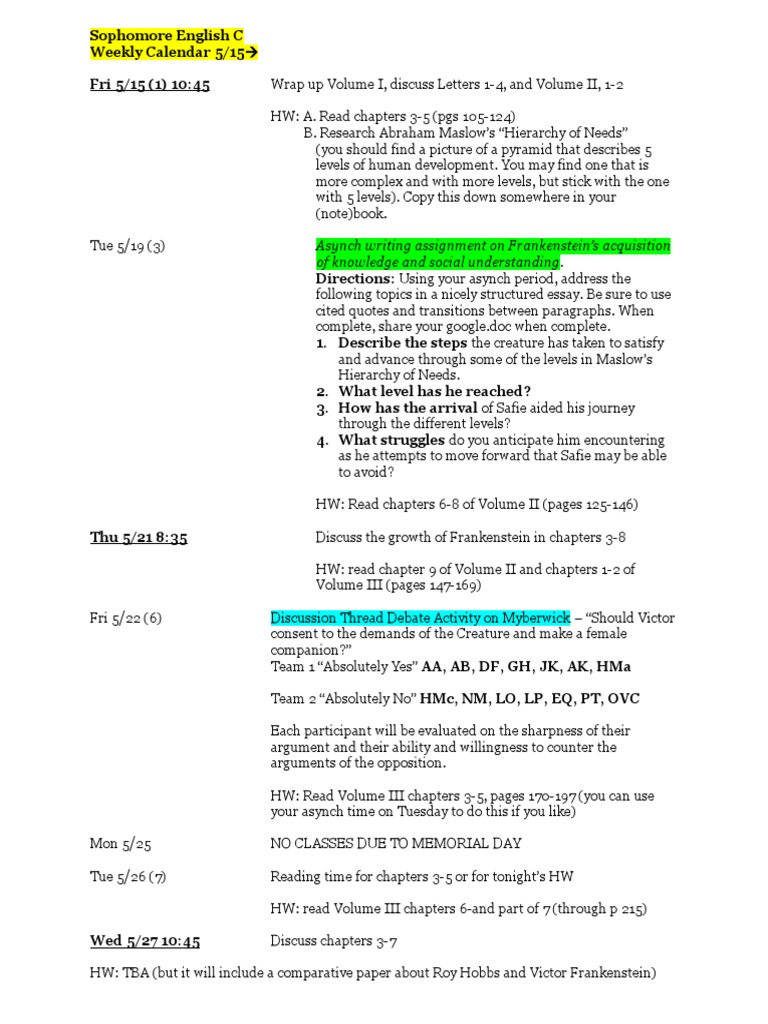 Frankenstein Assignment Overview | PDF | Cognition