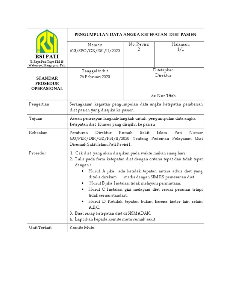 20-613 SPO Ketepatan Diet Pasien | PDF | Kesehatan Holistik