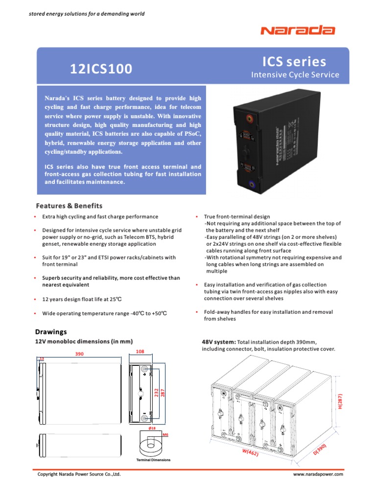 Narada 12ICS100 Battery Datasheet | PDF | Energy Storage | Voltage