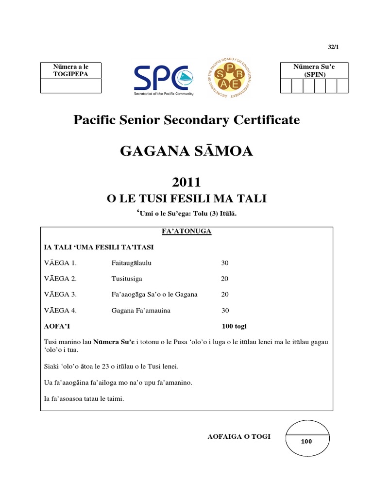 Gagana Samoa Exam Paper PDF | PDF | Asie de l'est