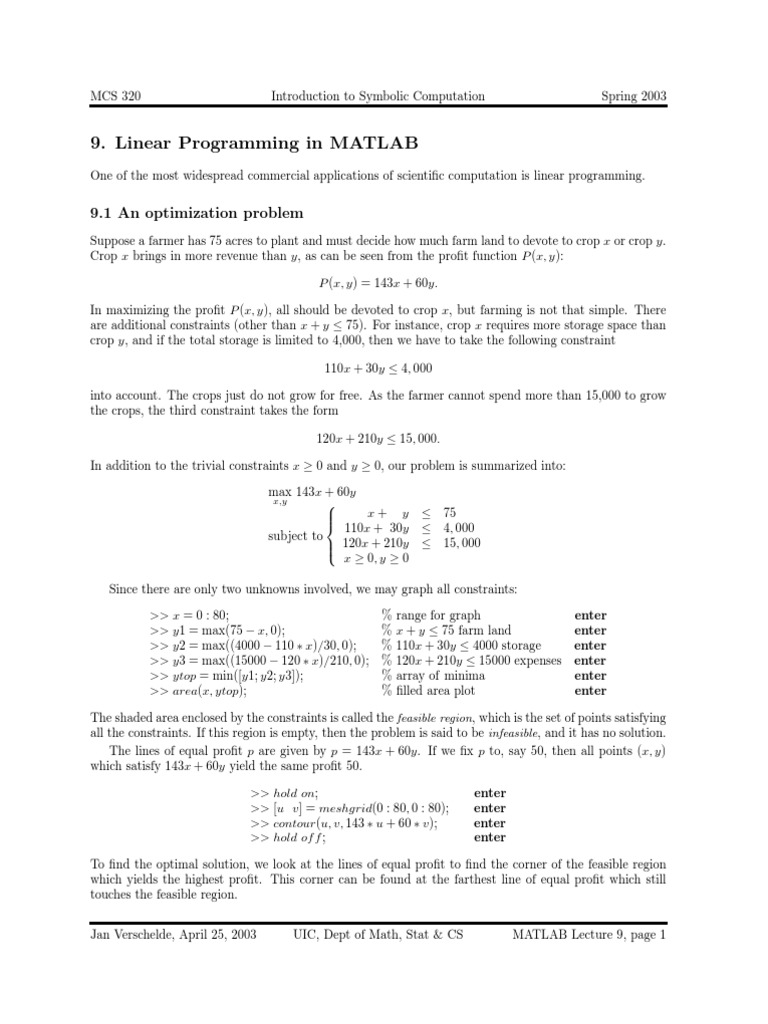 Linear Programming in MATLAB: Solving Optimization Problems Using the Simplex Algorithm | PDF ...