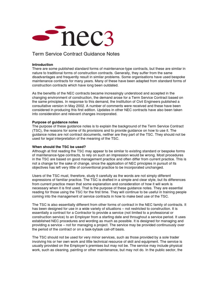NEC3 Term Service Contract Guidance Notes | Government Information ...