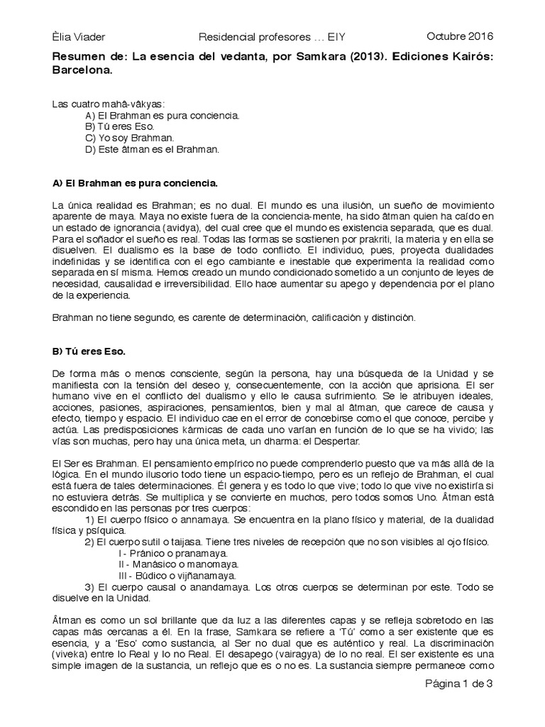 Volver a la Esencia del Vedanta | PDF | Mantman (hinduismo) | Realidad