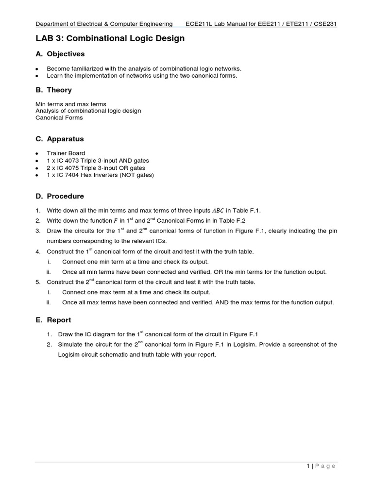 Combinational Logic Design (Canonical Form) | PDF | Electronic Design | Computer Engineering