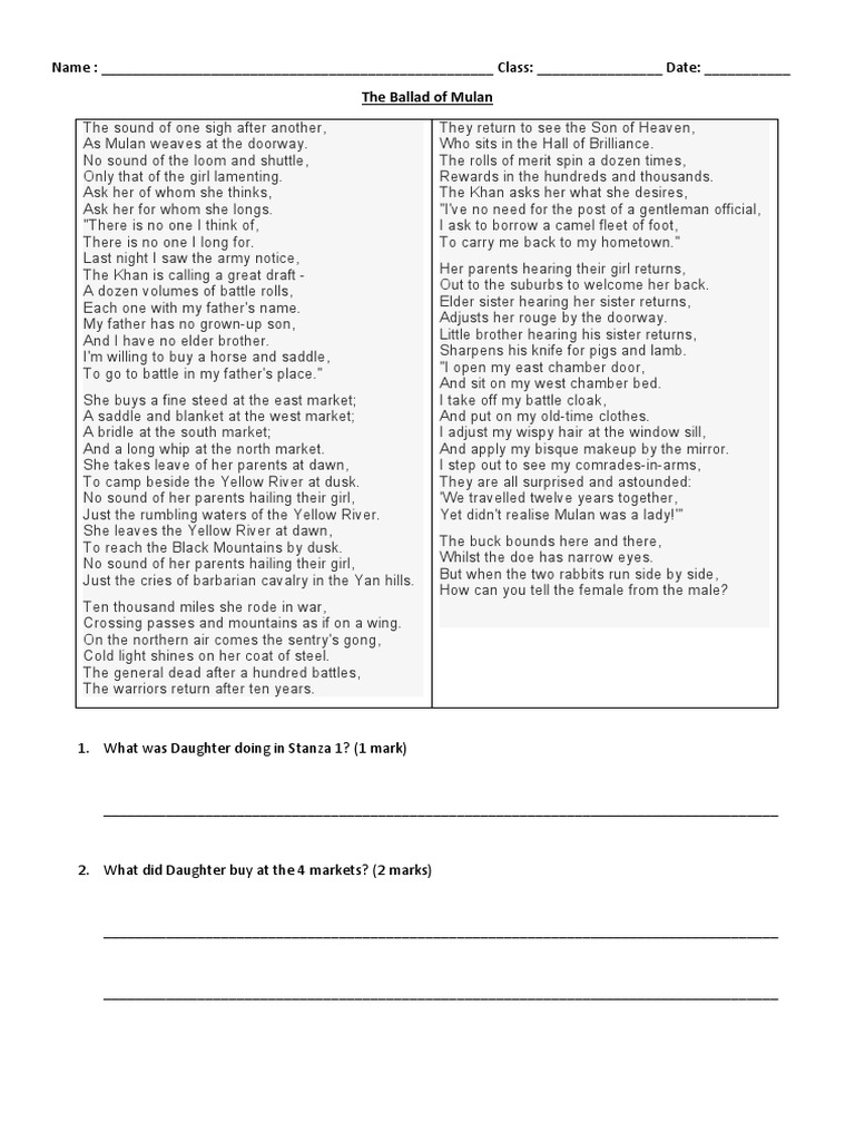 Ballad of Mulan | PDF