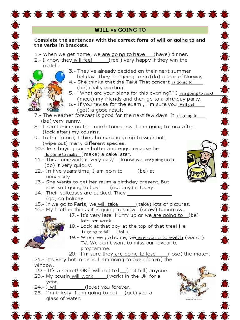 Will Vs Going To: Complete The Sentences With The Correct Form of Will ...