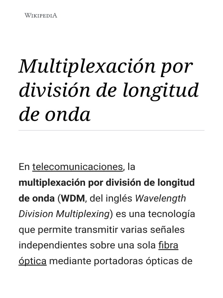Multiplexación Por División de Longitud de Onda | PDF