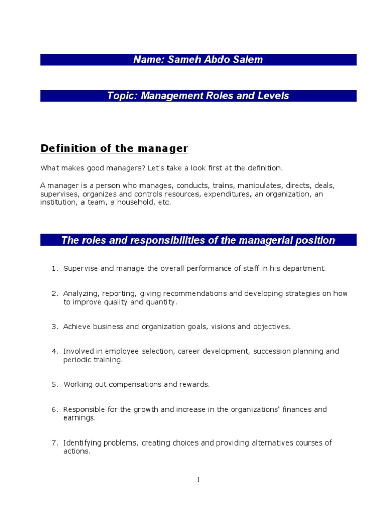 Name: Sameh Abdo Salem: Definition of The Manager | PDF | Chief ...