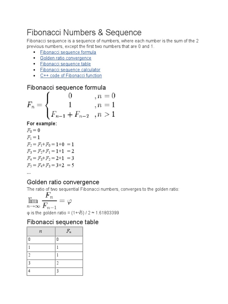 Fibonacci Numbers & Sequence | PDF
