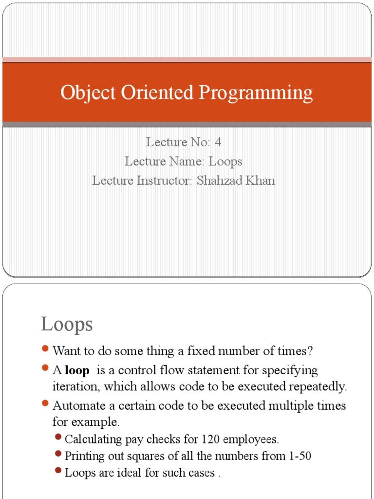 Object Oriented Programming-Lecture No 4 | PDF | Control Flow | Software