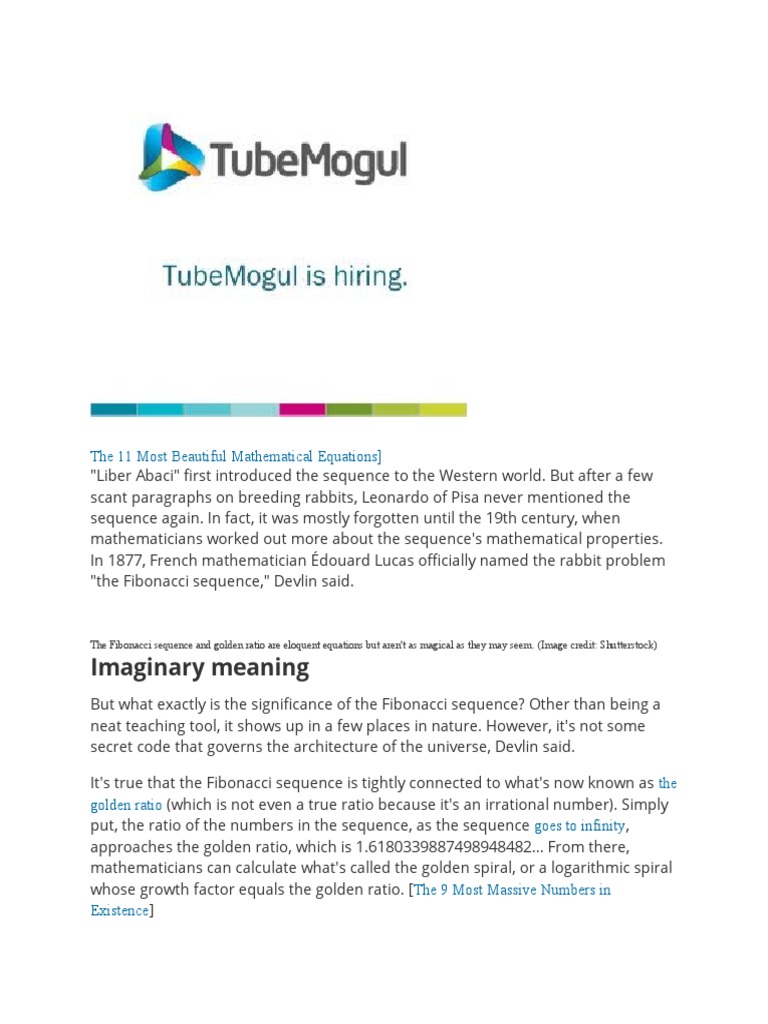 Imaginary Meaning: The 11 Most Beautiful Mathematical Equations) | PDF ...