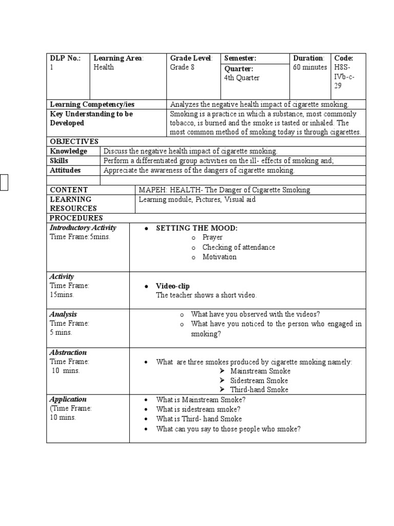 DLP No.: Learning Area: Grade Level: Semester: Duration: Code: Quarter ...