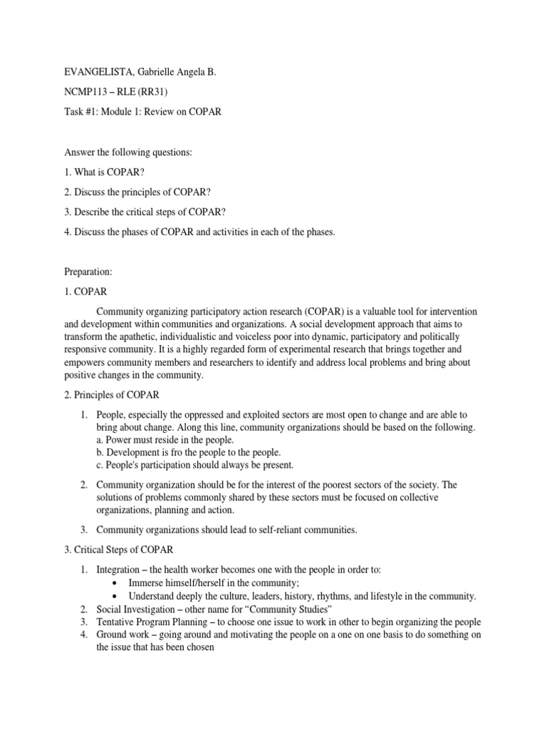 Principles and Phases of Community Organizing through Participatory ...