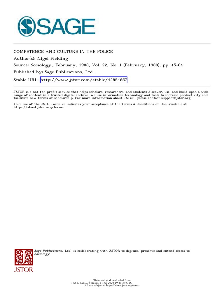 Fielding, N. 1988. Competence and Culture of The Police PDF | PDF ...