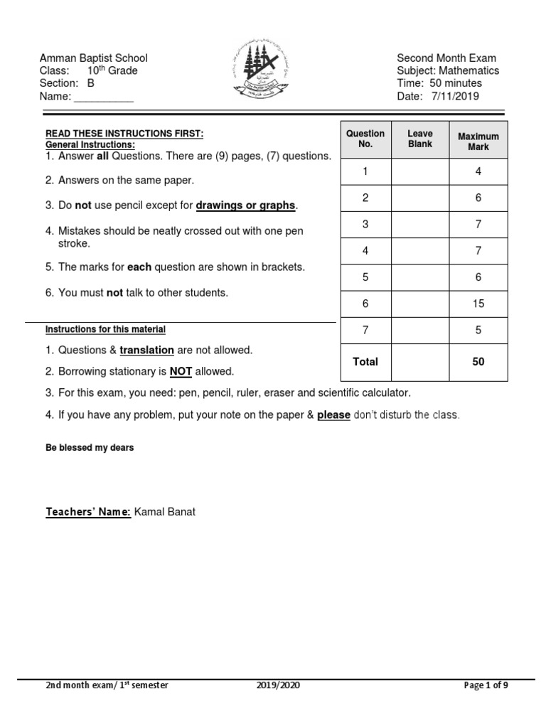 Total 50: Read These Instructions First: General Instructions: No ...