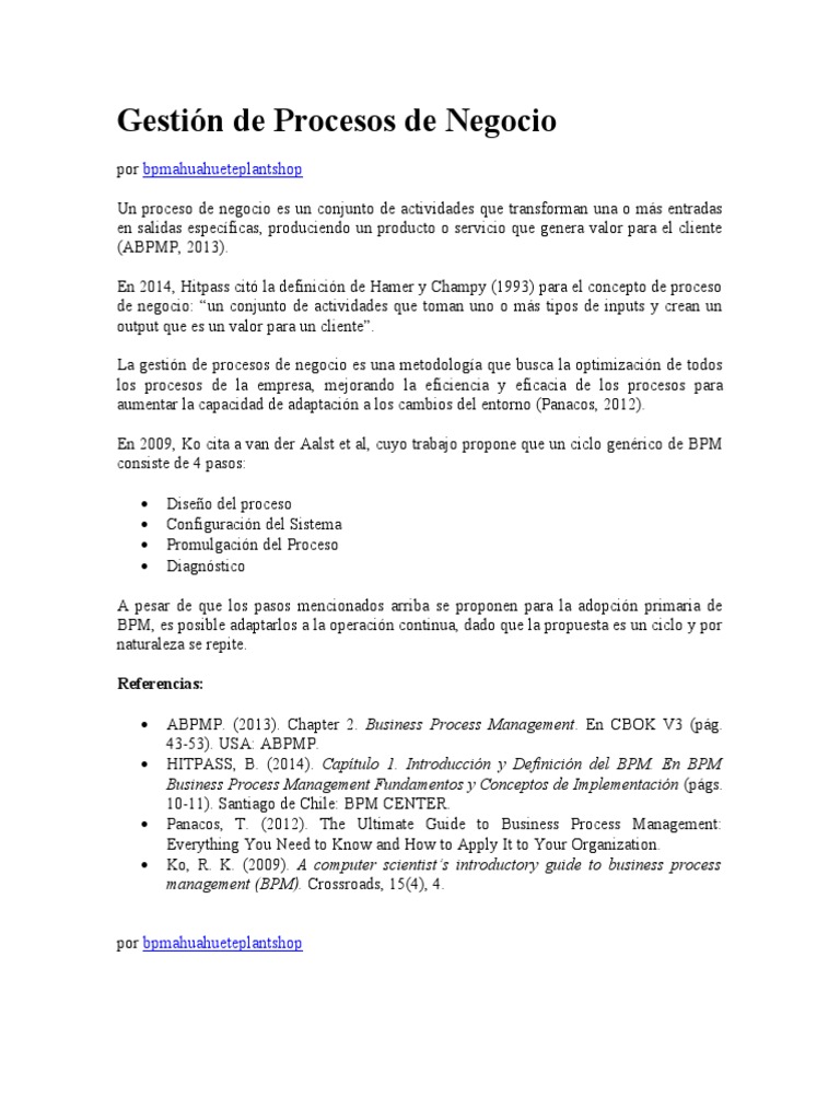 Gestión de Procesos de | PDF | Procesos de negocio | Planificación