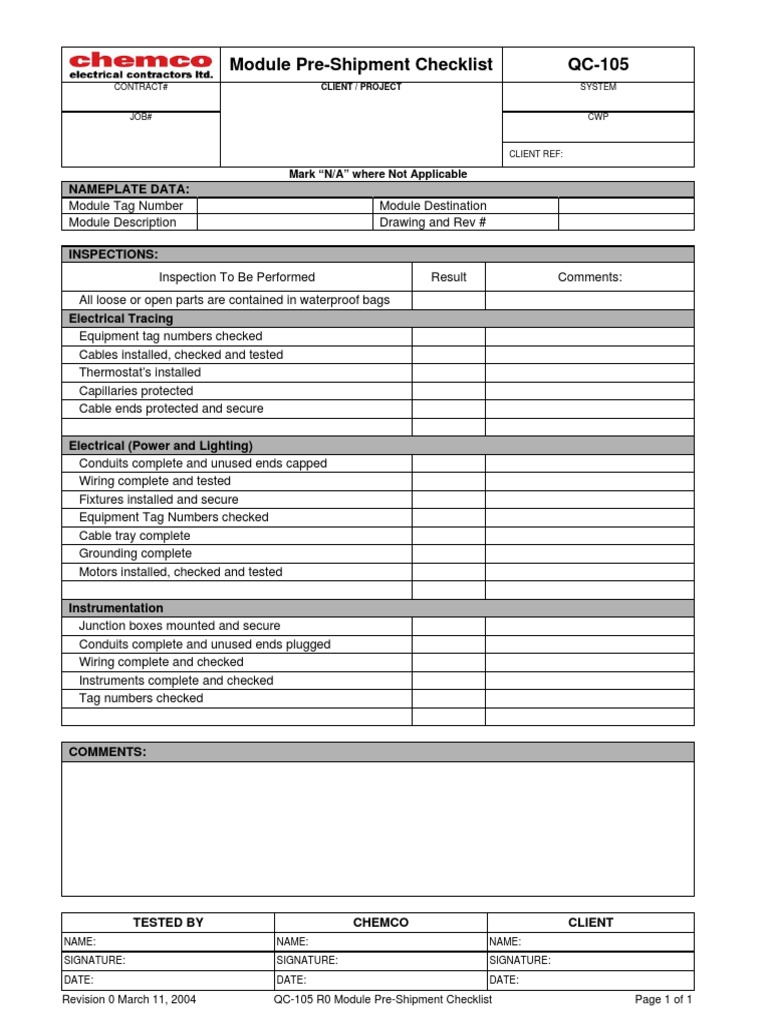 QC-105 R0 Module Pre-Shipment Checklist | PDF
