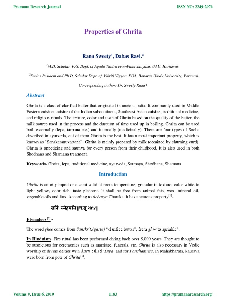 Properties of Ghrita: Rana Sweety, Dabas Ravi | PDF
