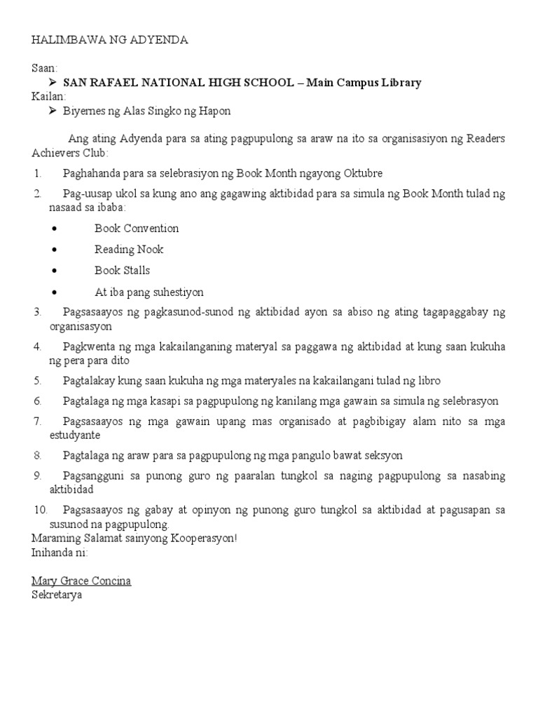 Halimbawa NG Adyenda | PDF