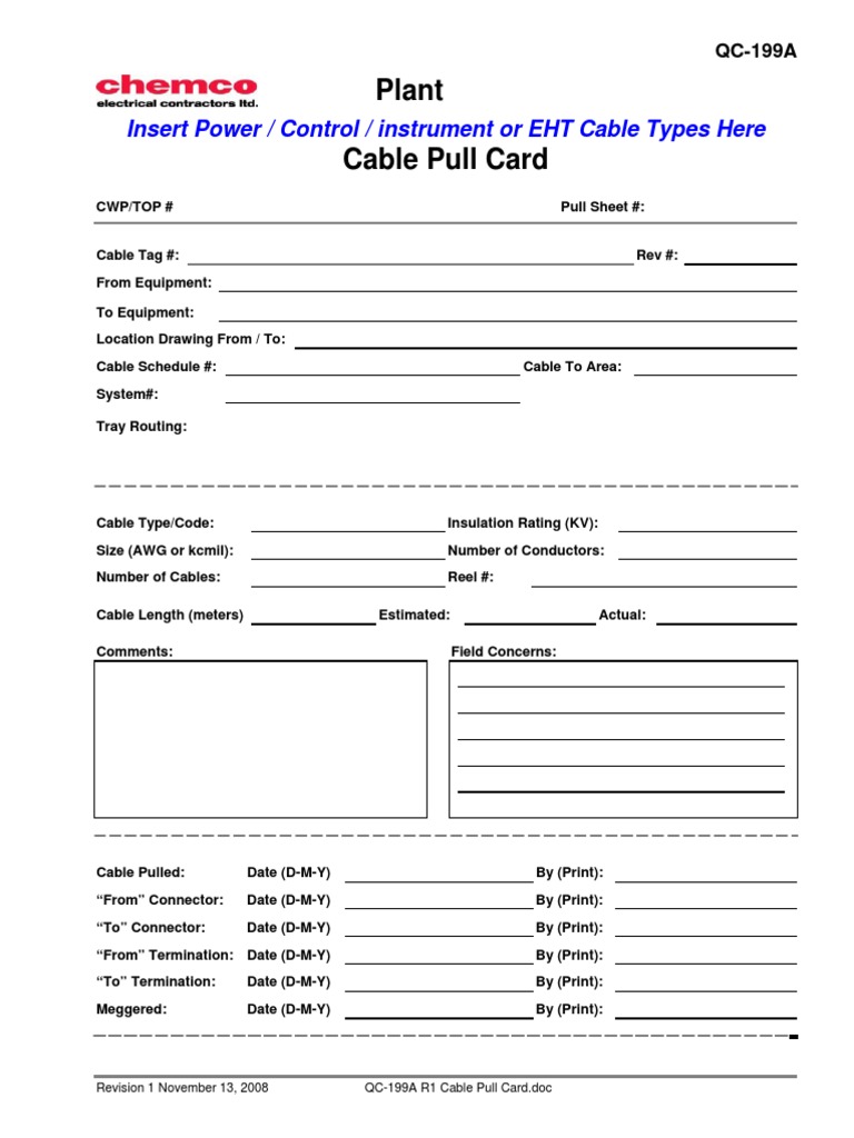 QC-199A R1 Cable Pull Card | PDF
