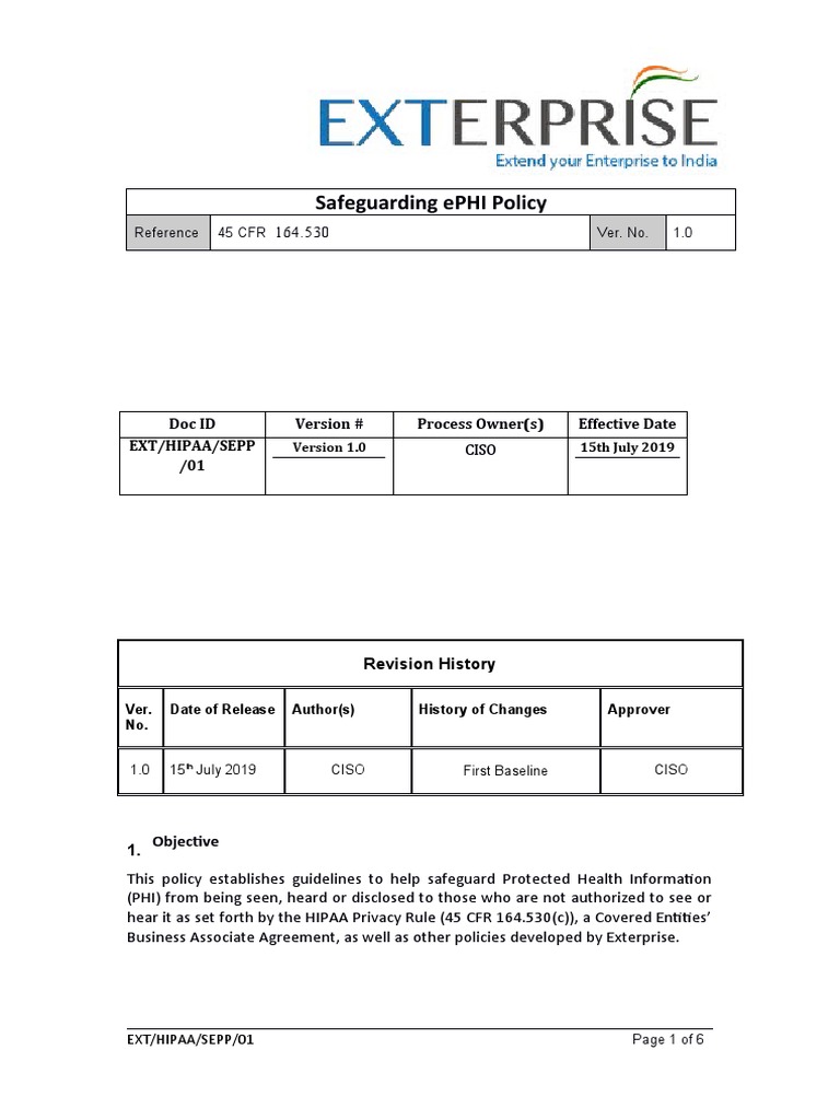 Safeguarding ePHI Policy | PDF | Health Insurance Portability And ...