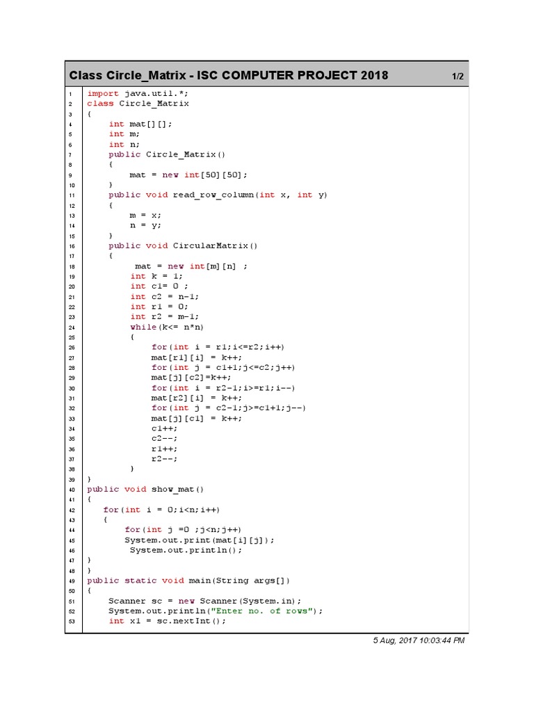 Class Circle - Matrix - ISC COMPUTER PROJECT 2018: Import Class Int Int Int | PDF