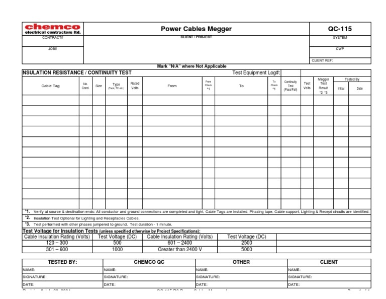 Megger Test Procedure for Power Cables | PDF | Insulator (Electricity ...