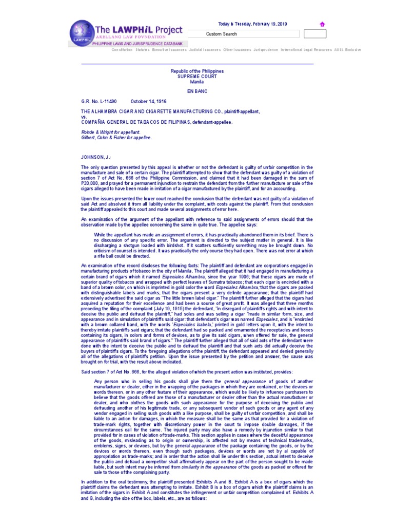Alhambra Cigar Competition Case | PDF | Cigar | Trademark