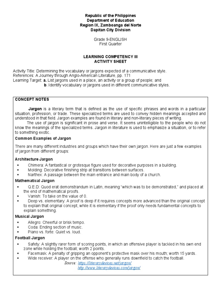 Common Examples of Jargon: Source | PDF | Jargon | Conversation