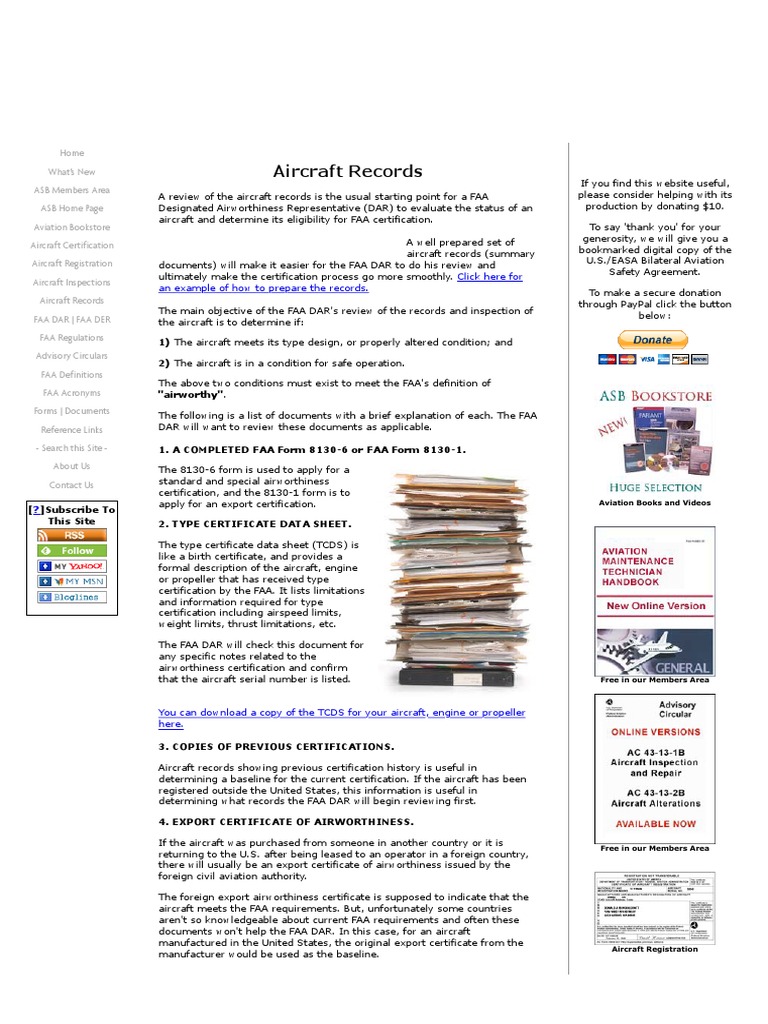 Aircraft Records Click Here For An Example Of How To Prepare The