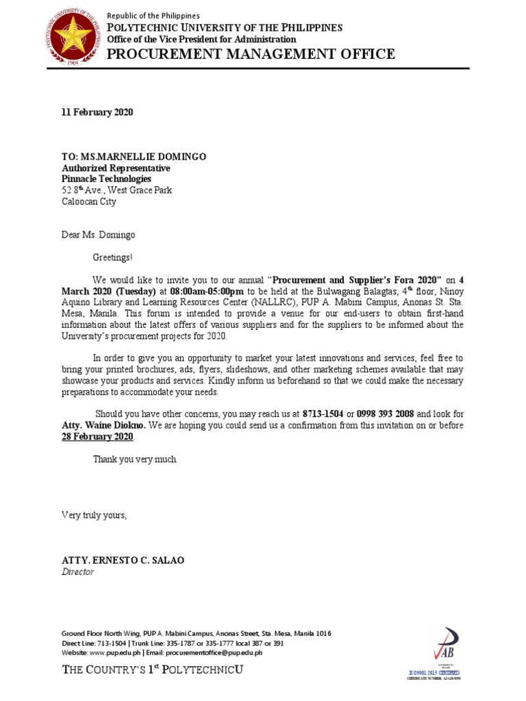 Invitation to Procurement Forum 2020 | PDF